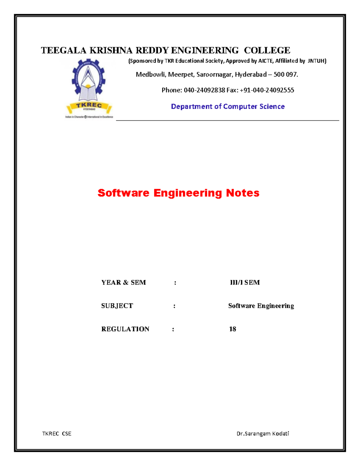 TKREC CSE Software Engineering Unit 3 Notes: Design Engineering ...