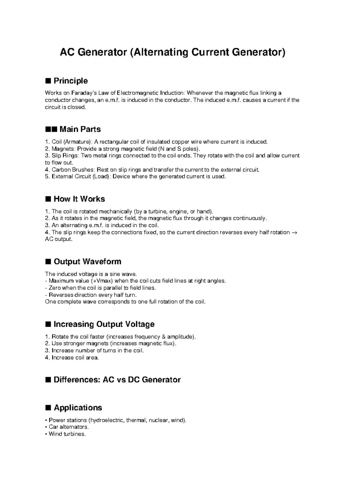 AC Generator (ACG) Principles and Working Mechanism Notes - Studocu