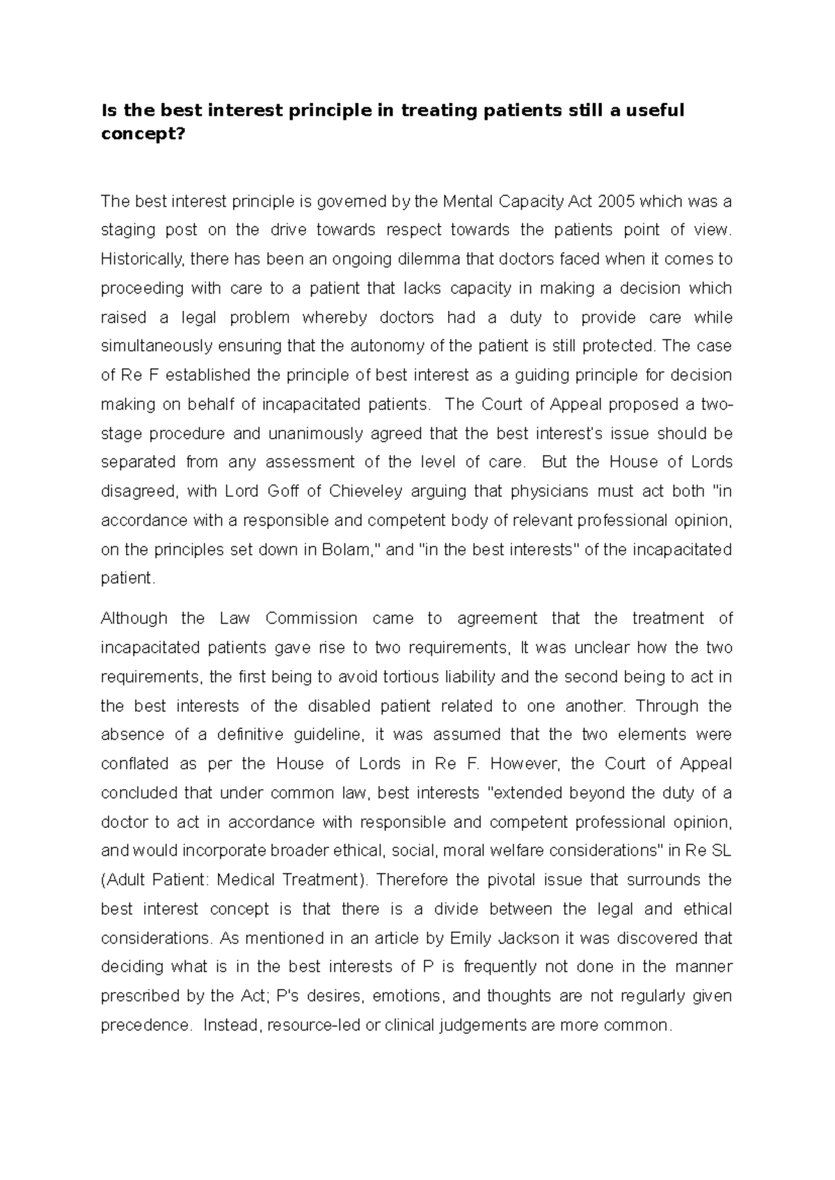 Best interest essay - Is the best interest principle in treating ...