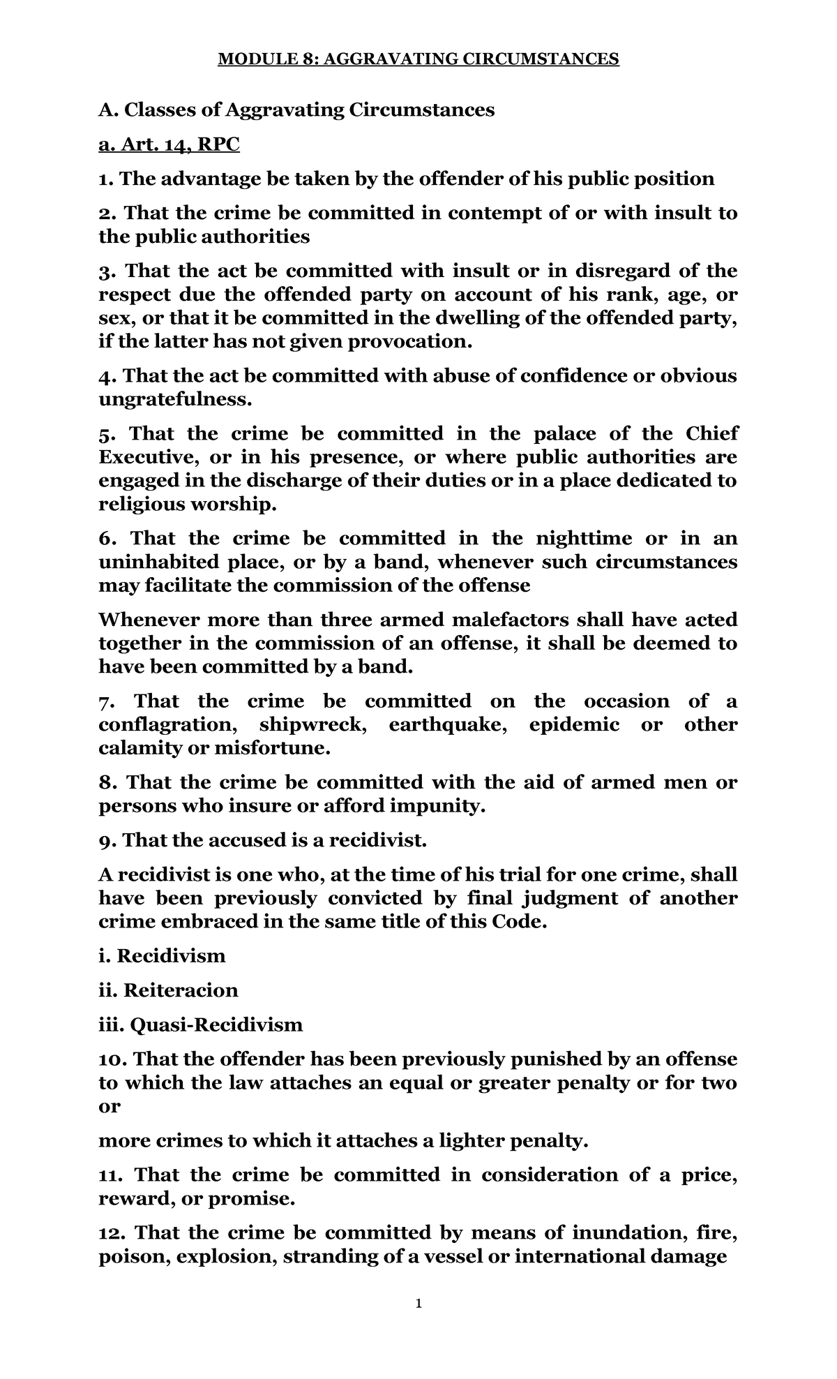 Criminal LAW Module 8: Notes on Aggravating Circumstances - Studocu