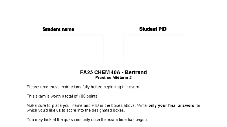 FA25 CHEM 40A Bertrand Practice Midterm 2 Study Guide - Studocu