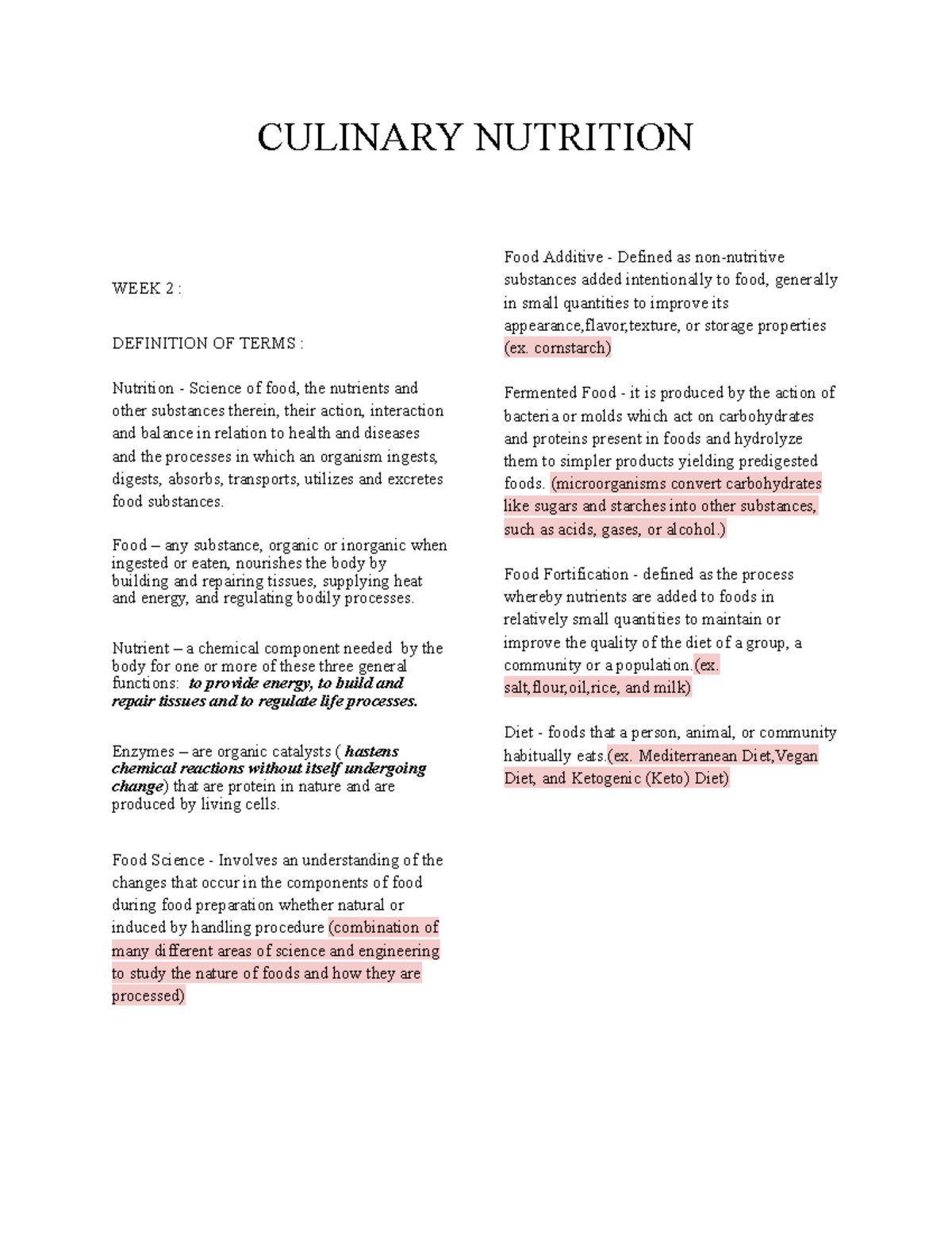 Culinary Nutrition - prelim culn111 - CULINARY NUTRITION WEEK 2 ...