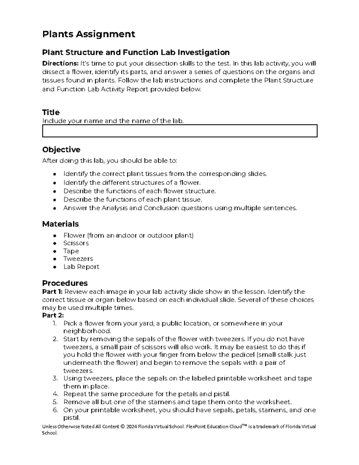 06 03 PLT Lab Investigation: Flower Dissection and Analysis Guide - Studocu
