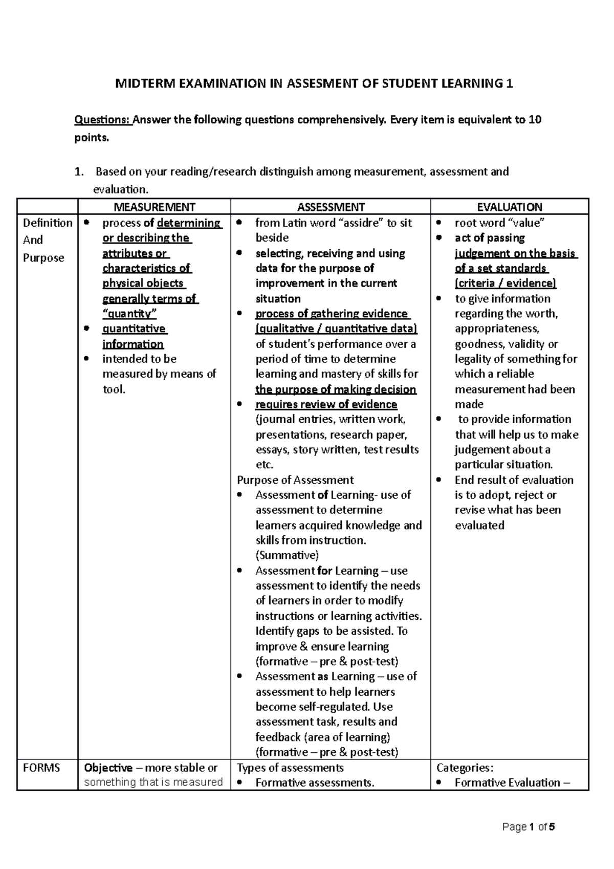 MIdterms Test for Assessment - MIDTERM EXAMINATION IN ASSESMENT OF ...