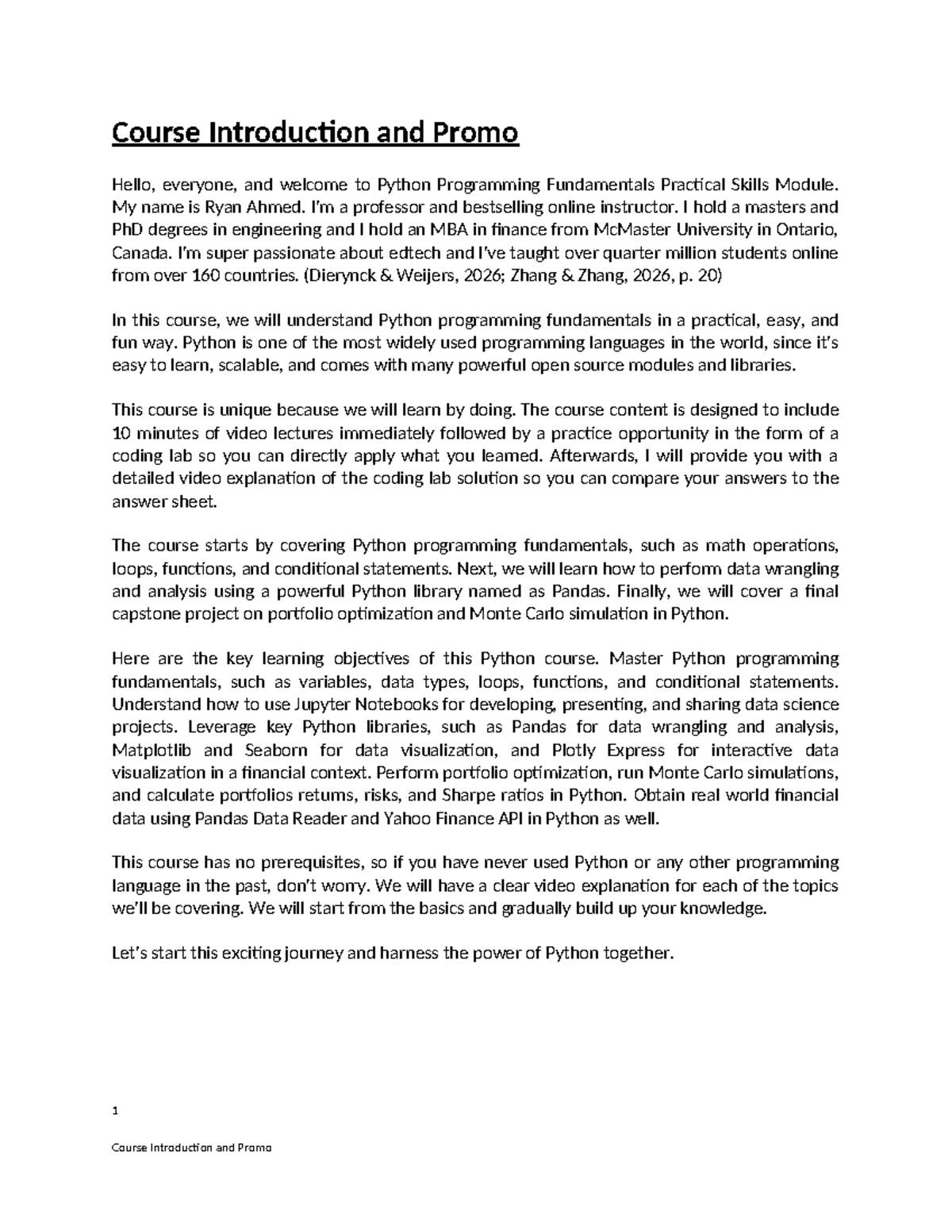 Python Programming Fundamentals: Course Intro & Promo - Studocu