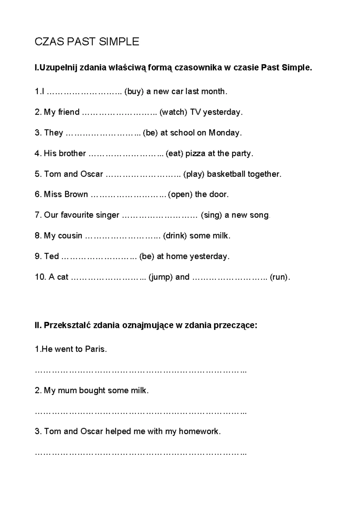 Notatka o czasie przeszłym - Past Simple - gramatyka i przykłady - Studocu