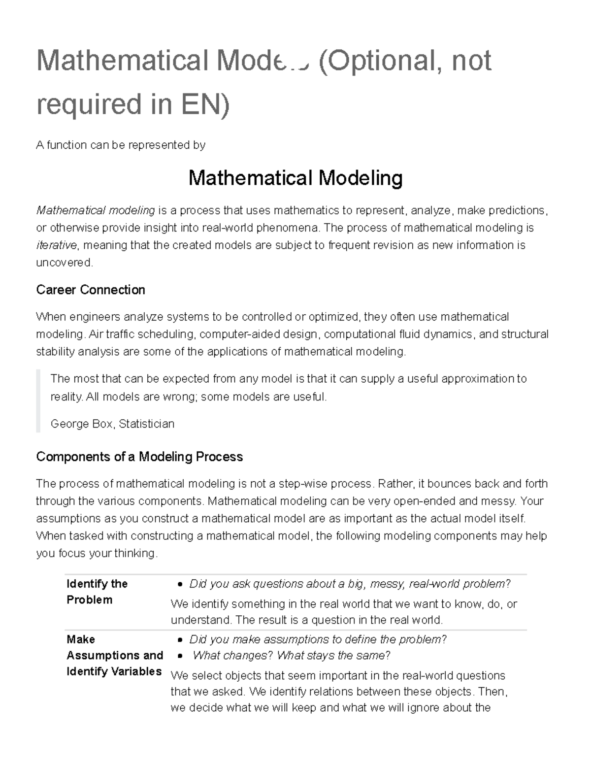 Mathematical Modeling Overview and Applications - Studocu