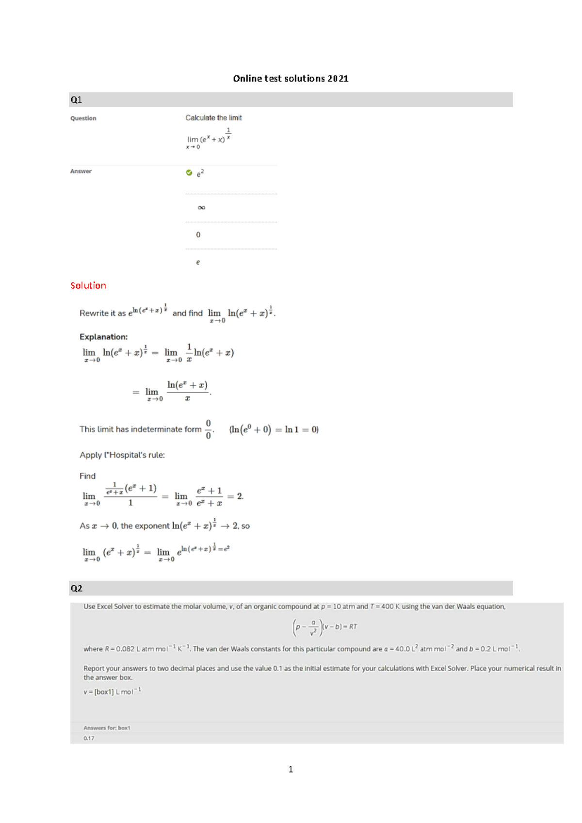 Engineering Maths 1 Online Test Solutions 2021: Q1-Q9 - Studocu