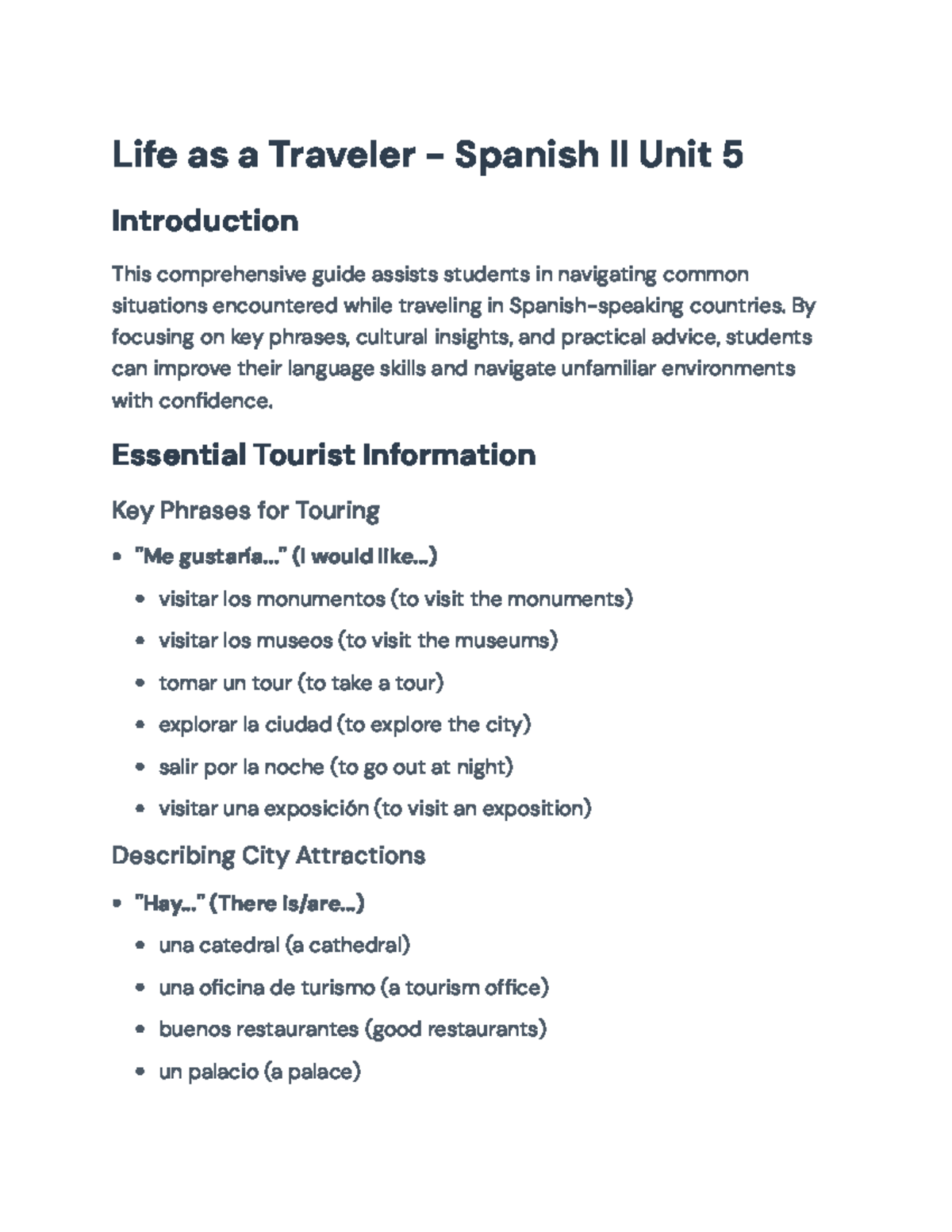 Spanish II Unit 5 Lesson: Essential Phrases for Traveling - Life as a ...