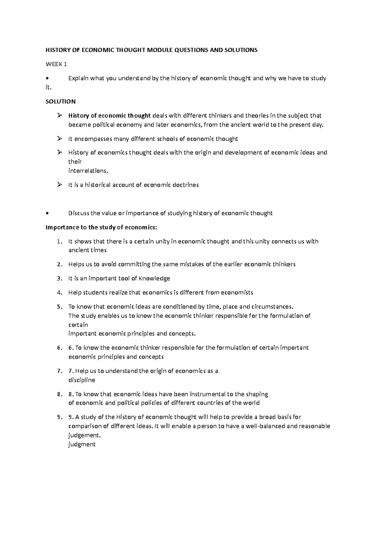 History of Economic Thought: Key Questions & Solutions (Module) - Studocu