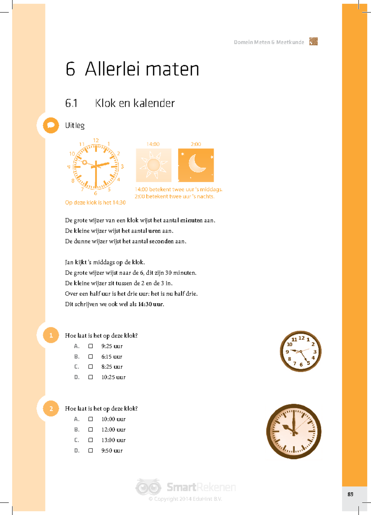 Smart Rekenwerkboek 2FA - H6 Klok, Kalender en Maten Uitleg - Studeersnel