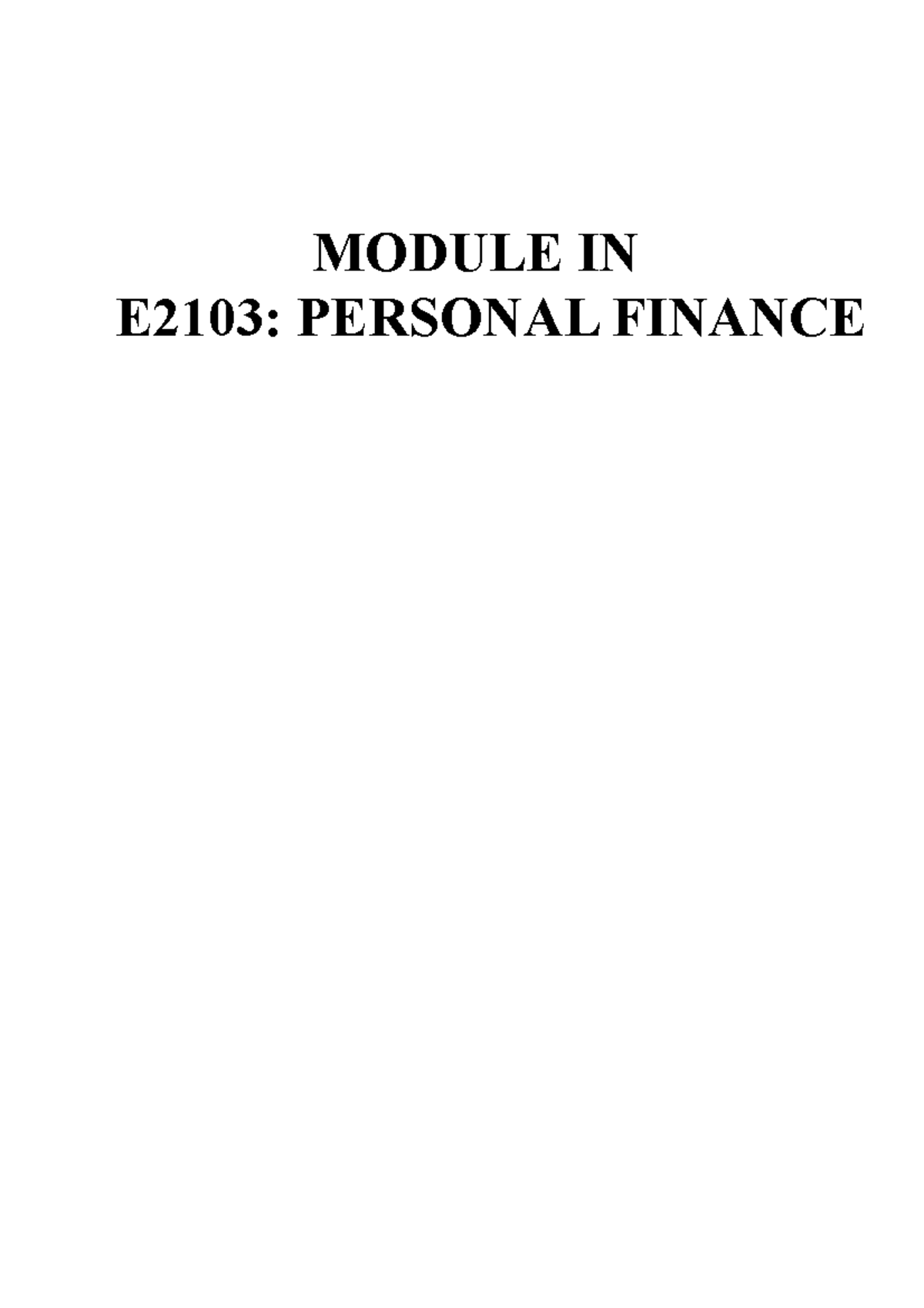 E2103: Personal Finance - Chapter 1 Overview & Key Concepts - Studocu