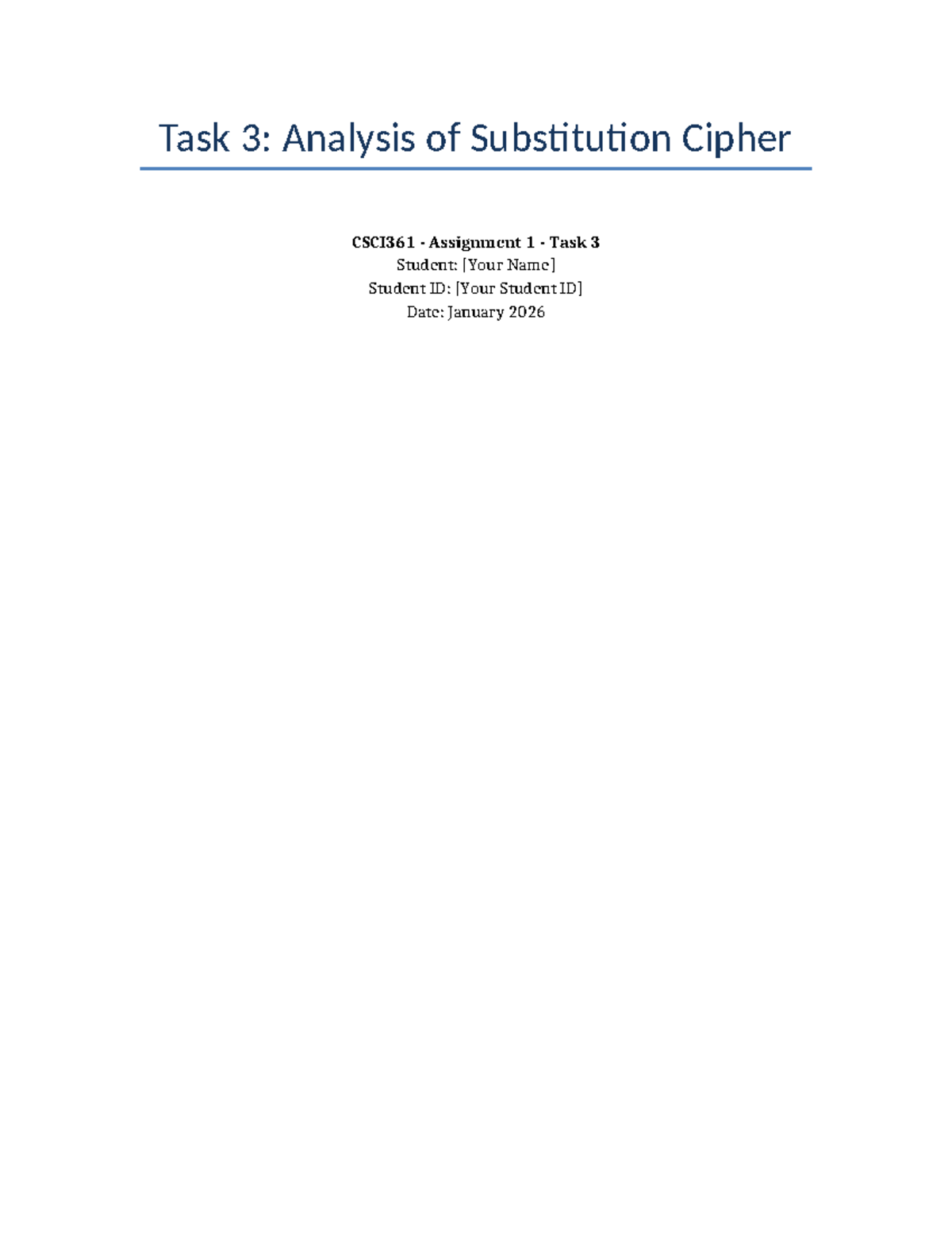 CSCI361 Task 3: Analysis of Substitution Cipher Validity - Studocu
