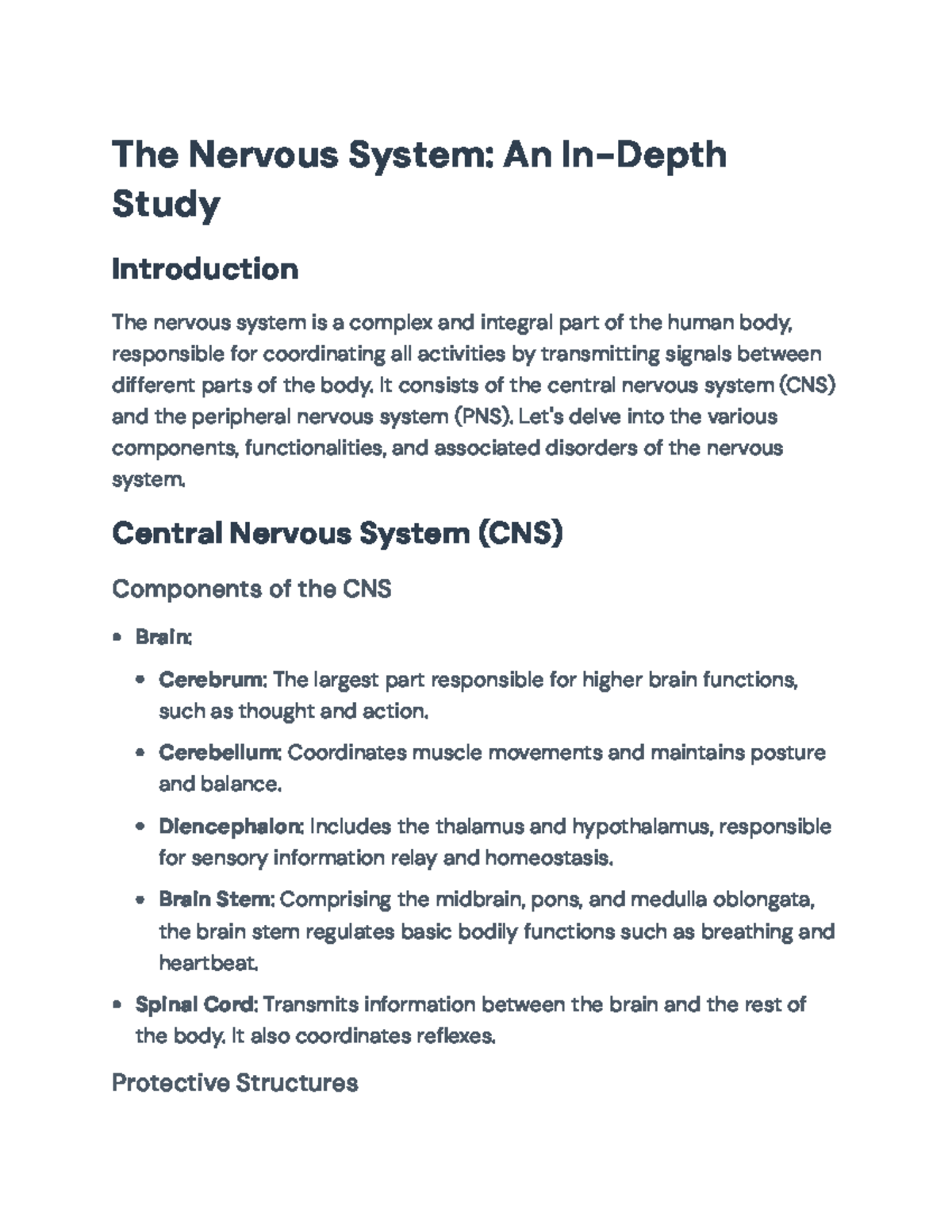 The Nervous System: Structure, Function, and Disorders Overview (BIO101) - The Nervous System ...