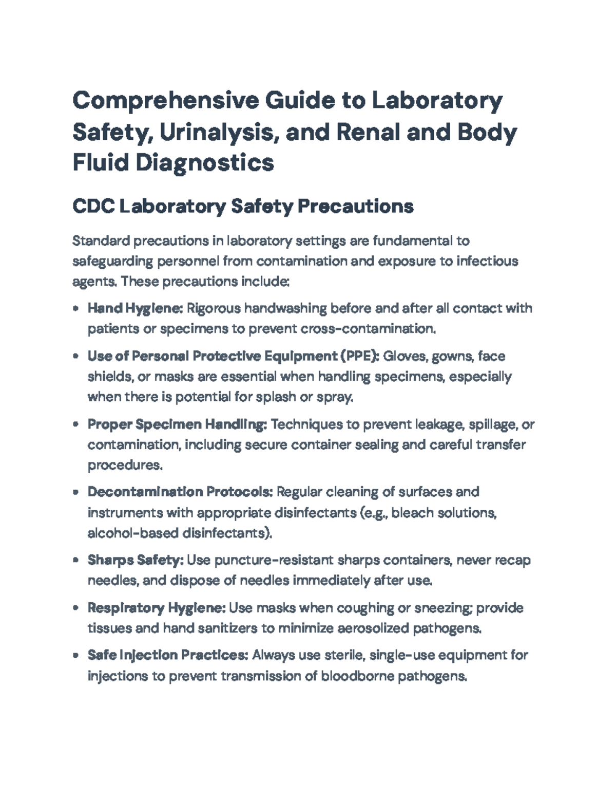 Comprehensive Guide to Lab Safety & Urinalysis Standards (CDC) - Studocu