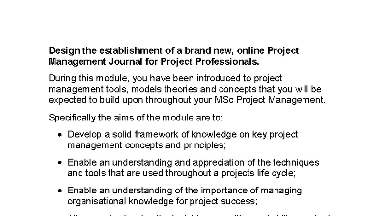 MSc Project Management: Assessment on Project Management Principles ...