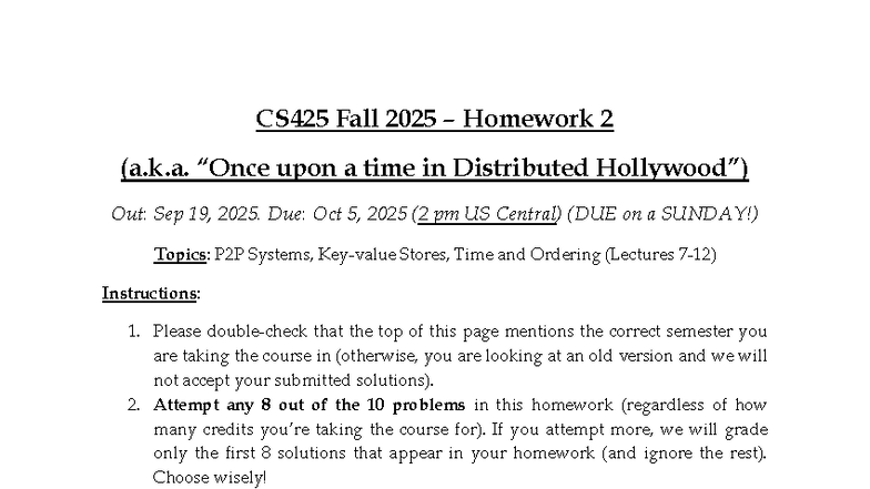 CS425 Fall 2025 Homework 2: P2P Systems & Time Ordering - Studocu