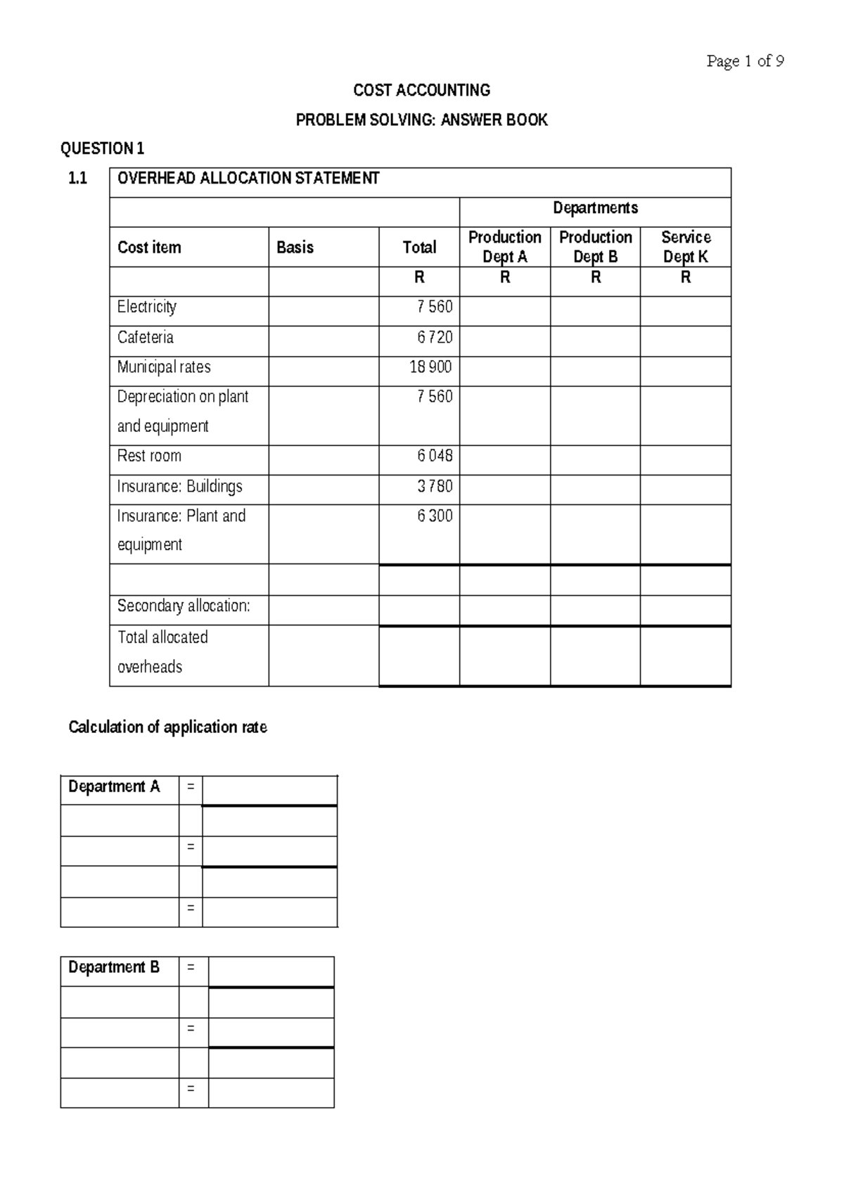COST ACC Final Exam Problem Solving Answer Book Revision - Studocu