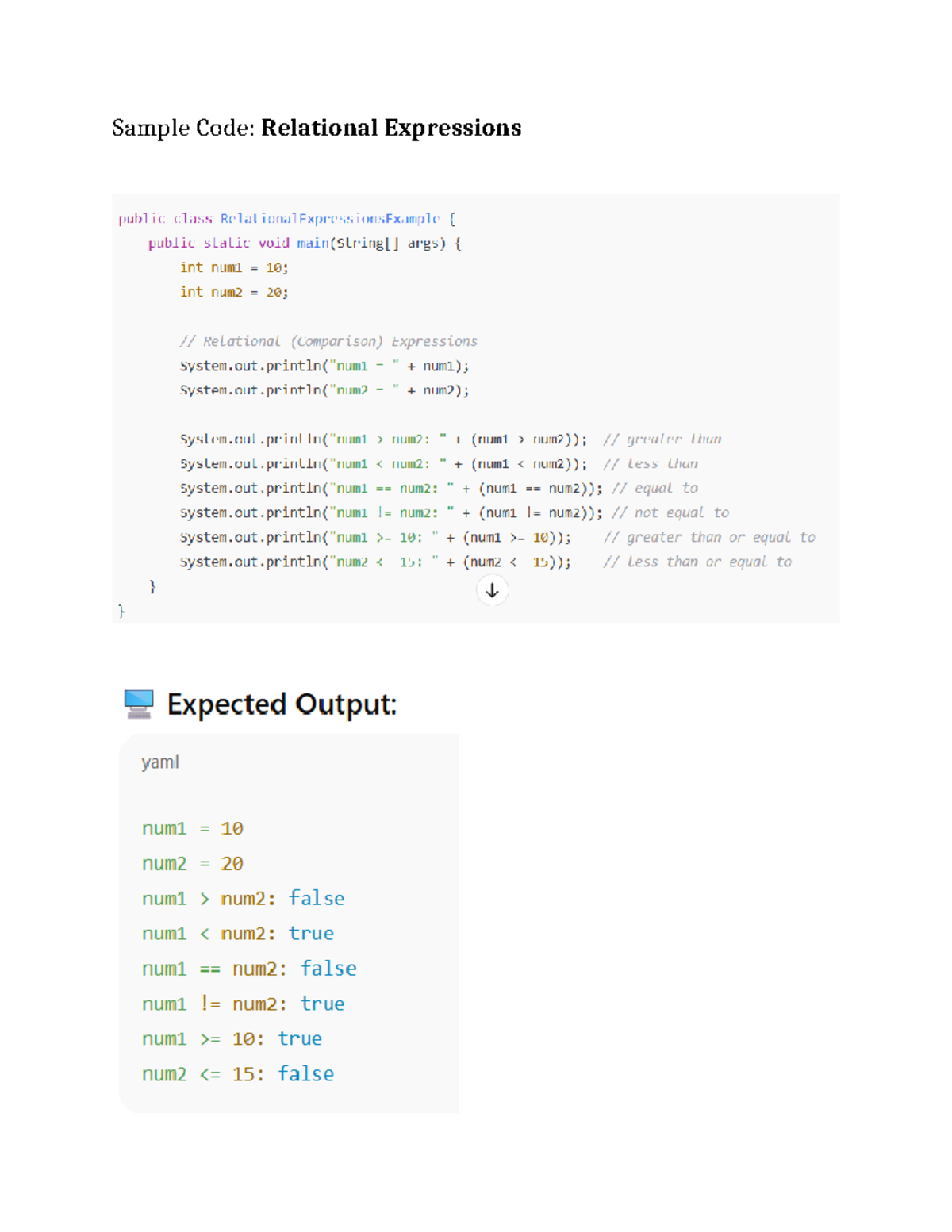 CS101: Sample Code on Relational Expressions in Java - Studocu