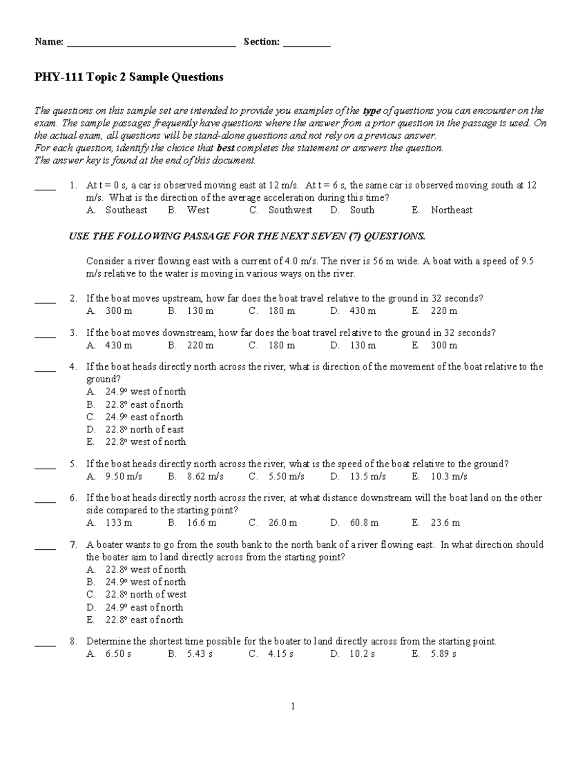 PHY-111 Topic 2 Exam Sample Questions and Answers - Studocu