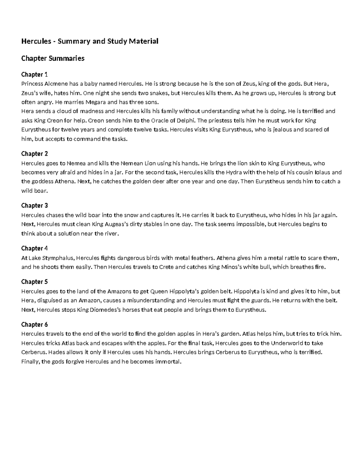 Hercules Summary and Character Analysis: Chapter Insights - Studocu