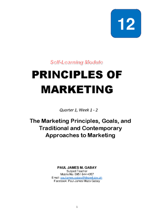 Principles of Marketing Module 1-12 Marketing Planning Control - Senior ...