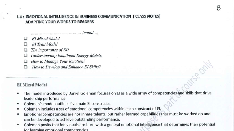 L4: EMOTIONAL INTELLIGENCE IN BUSINESS COMMUNICATION CLASS NOTES - Studocu