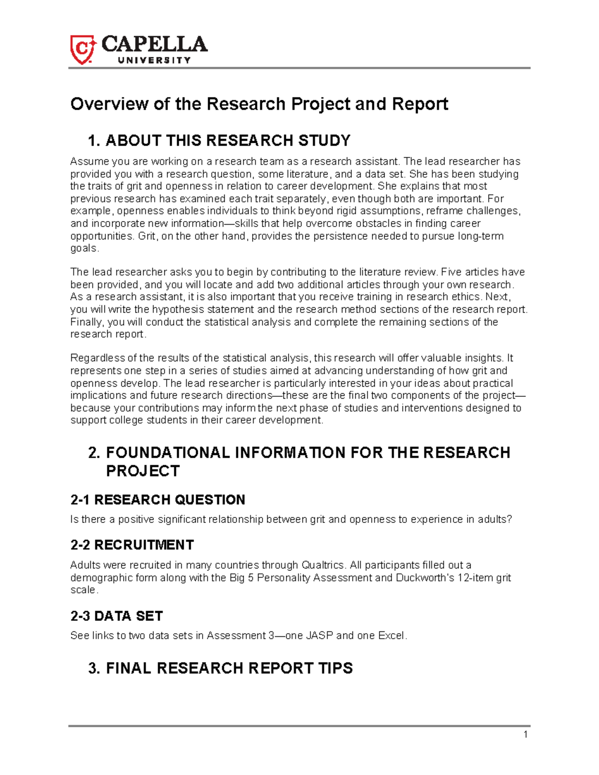 Overview of Research Project: Grit & Openness Study Report - Studocu