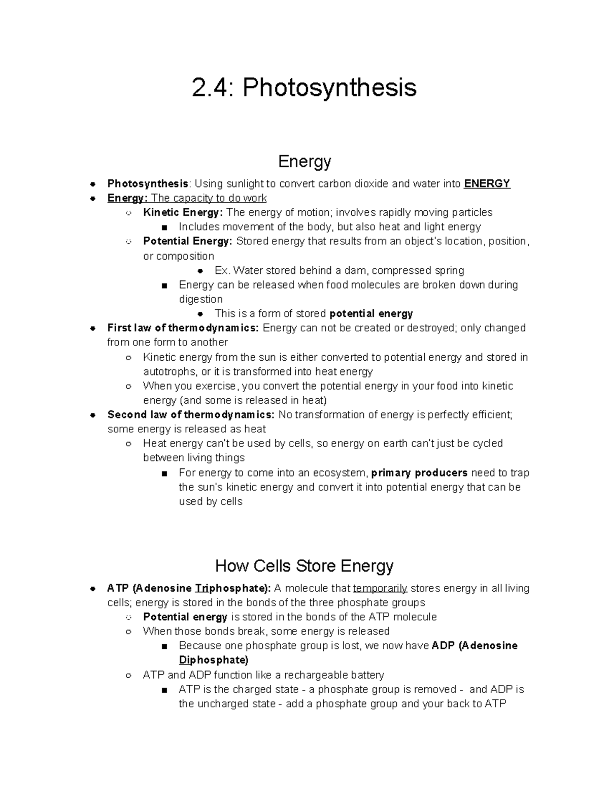 Photosynthesis: Mechanisms and Energy Transformations (Course Code 2.4 ...