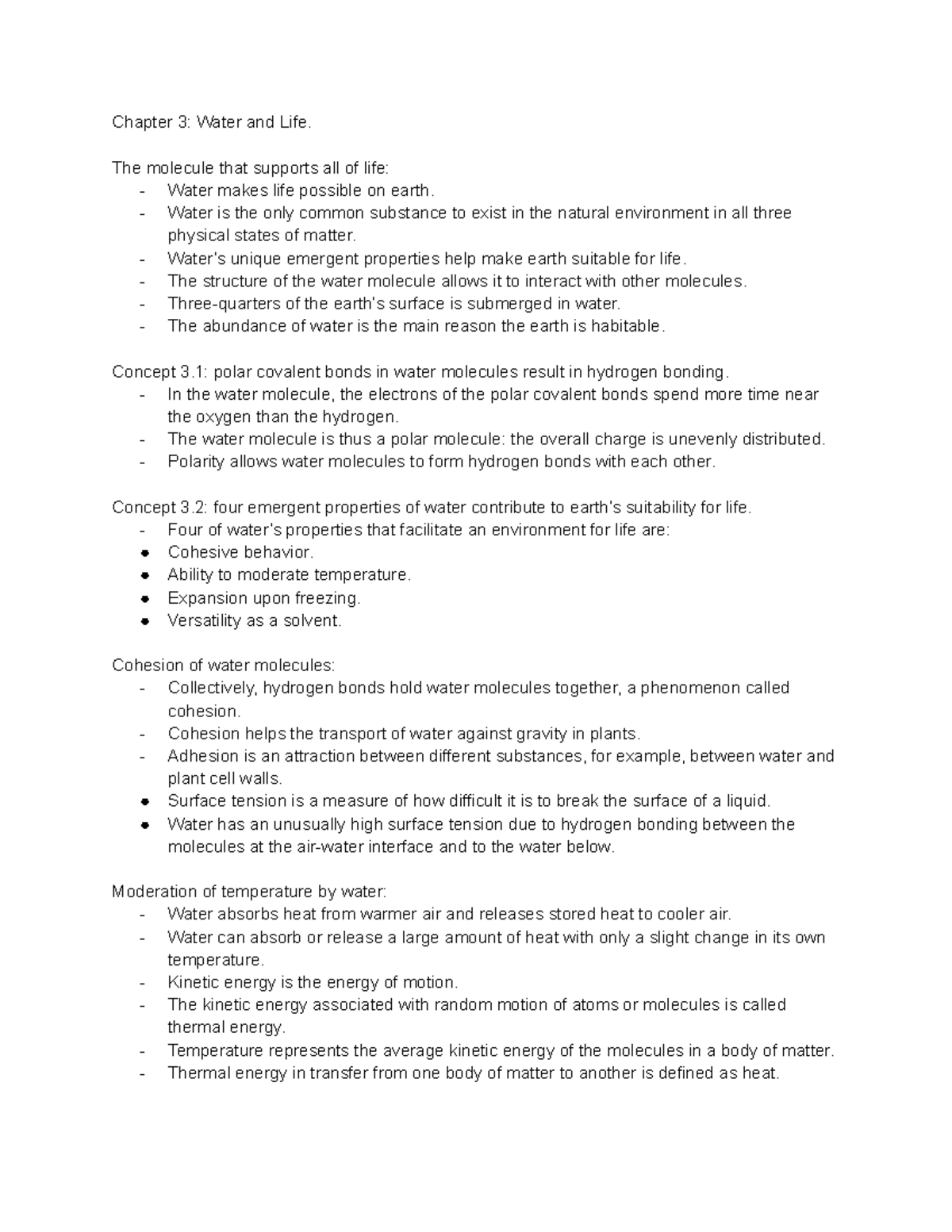 Chapter 3 BIO lec - water and life - Chapter 3: Water and Life. The ...