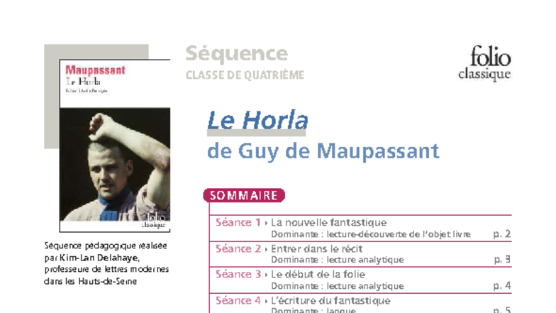 Séquence Pédagogique sur Le Horla de Maupassant - Classe de Quatrième ...