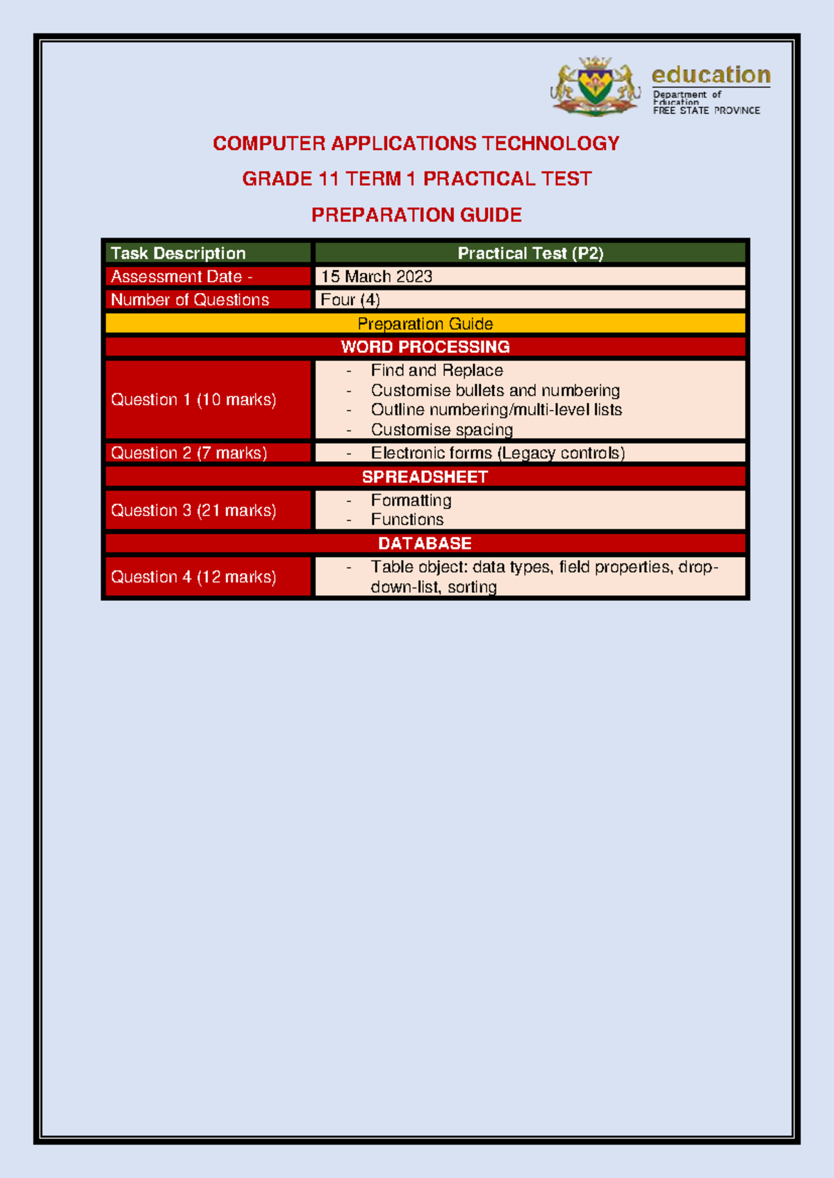 Grade 11 P1 Preparation Guideline - COMPUTER APPLICATIONS TECHNOLOGY ...