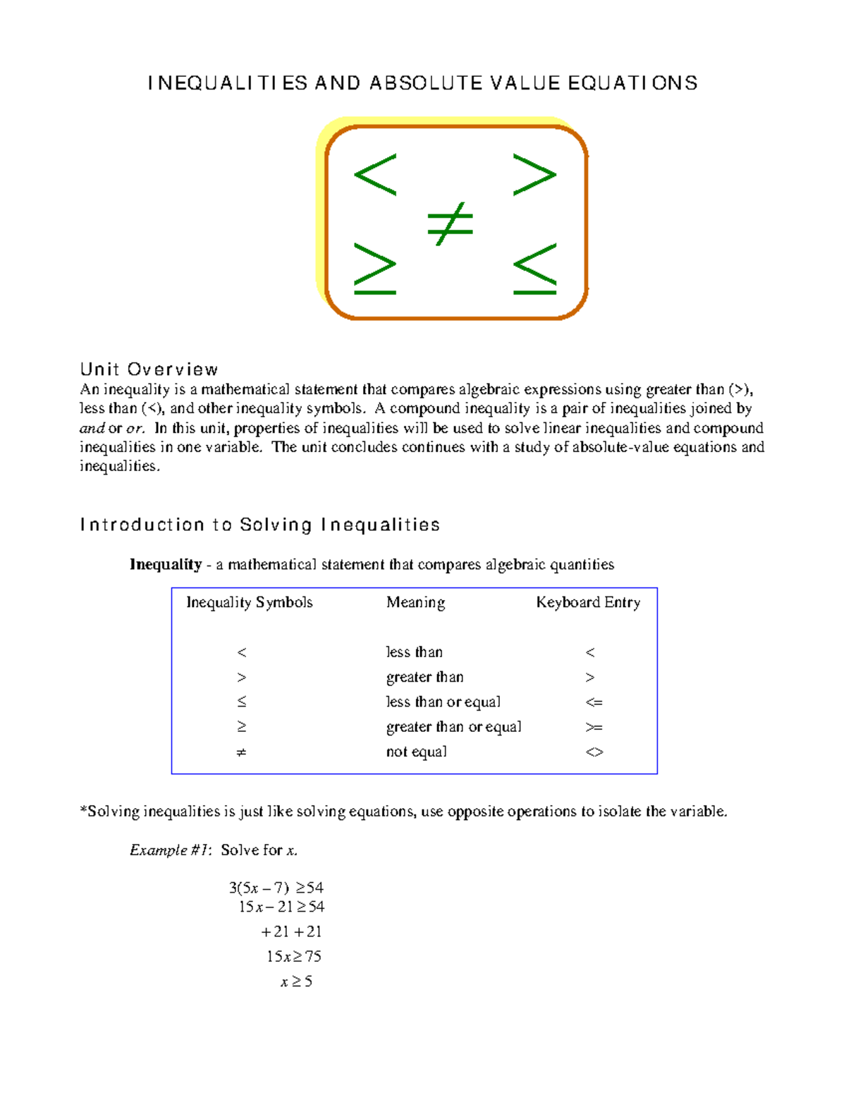 Calculus & Analytic Geometry Notes: Inequalities & Absolute Values ...
