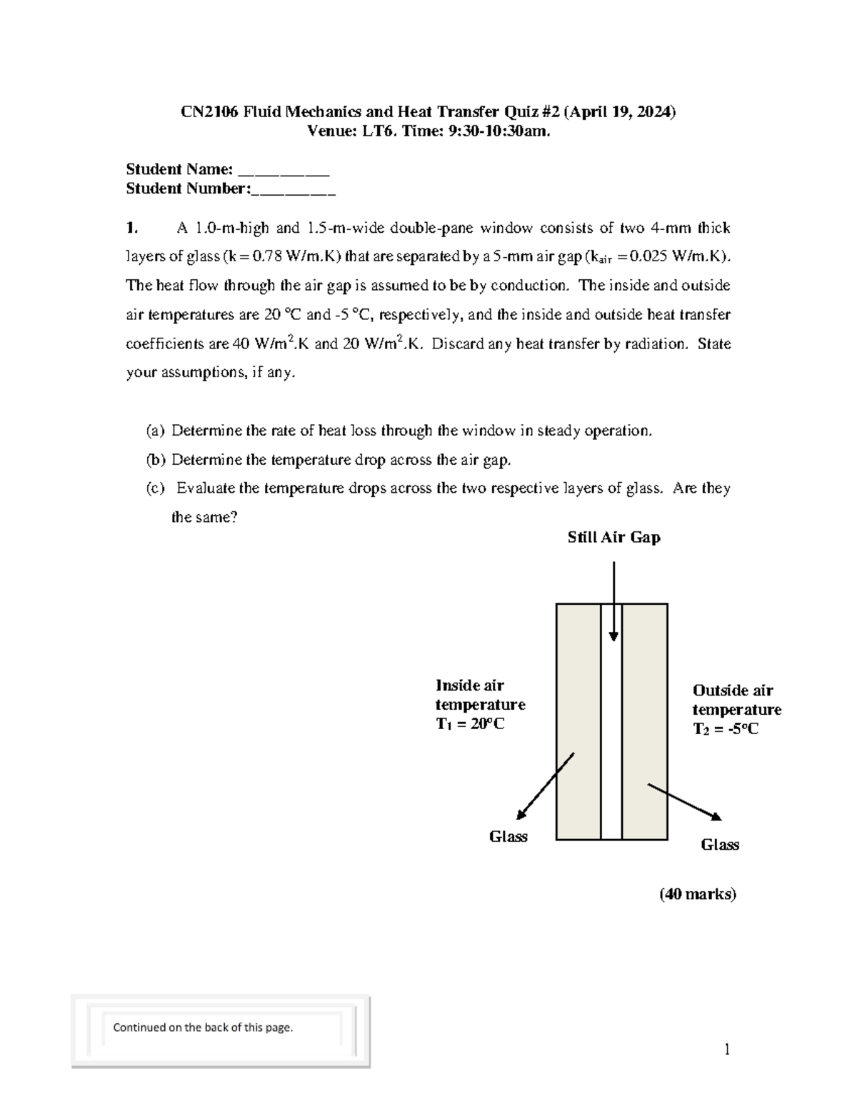 CN2106 Fluid Mechanics & Heat Transfer Quiz 2 Past Paper - 2024 - Studocu
