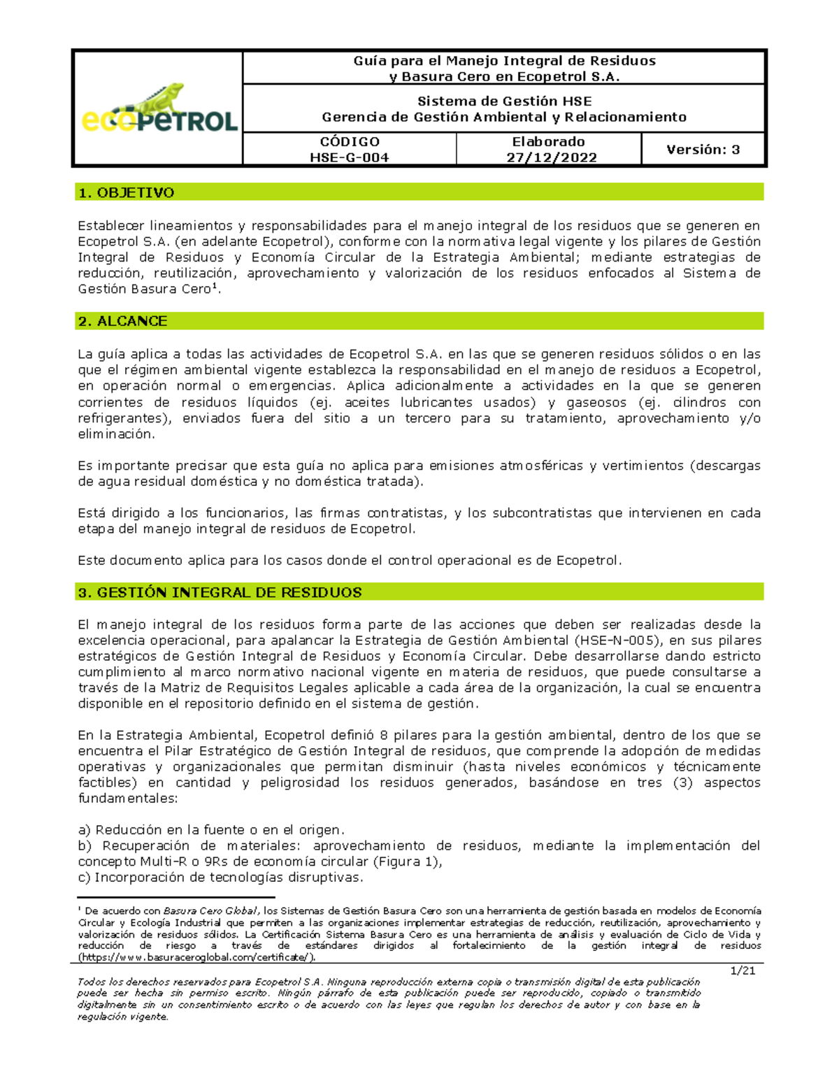 Guía HSE-G-004: Manejo Integral de Residuos y Basura Cero en Ecopetrol ...