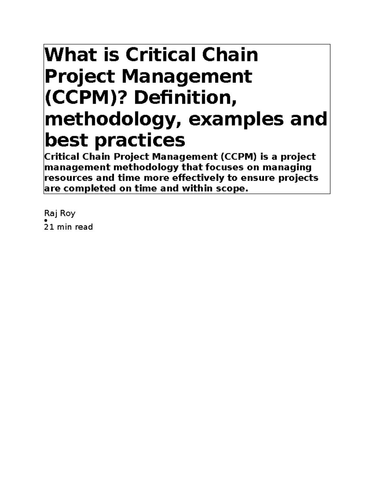 Understanding Critical Chain Project Management (CCPM): Definition ...