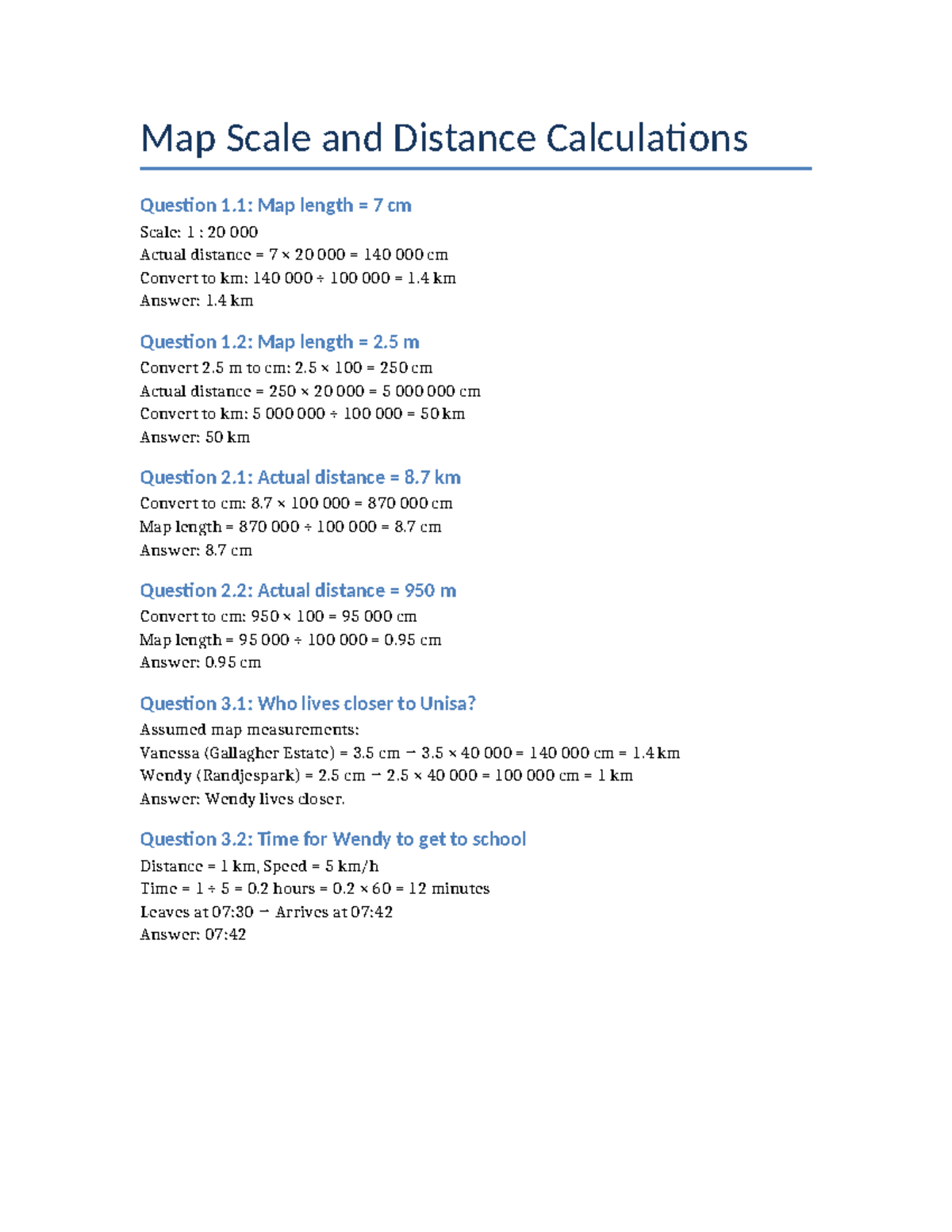 Map Scale Calculations and Distance Conversions (Types of Scales) - Studocu