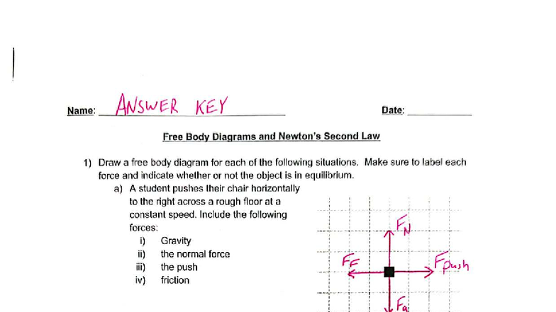 Free Body Diagrams & Newton's 2nd Law Answer Key - Studocu