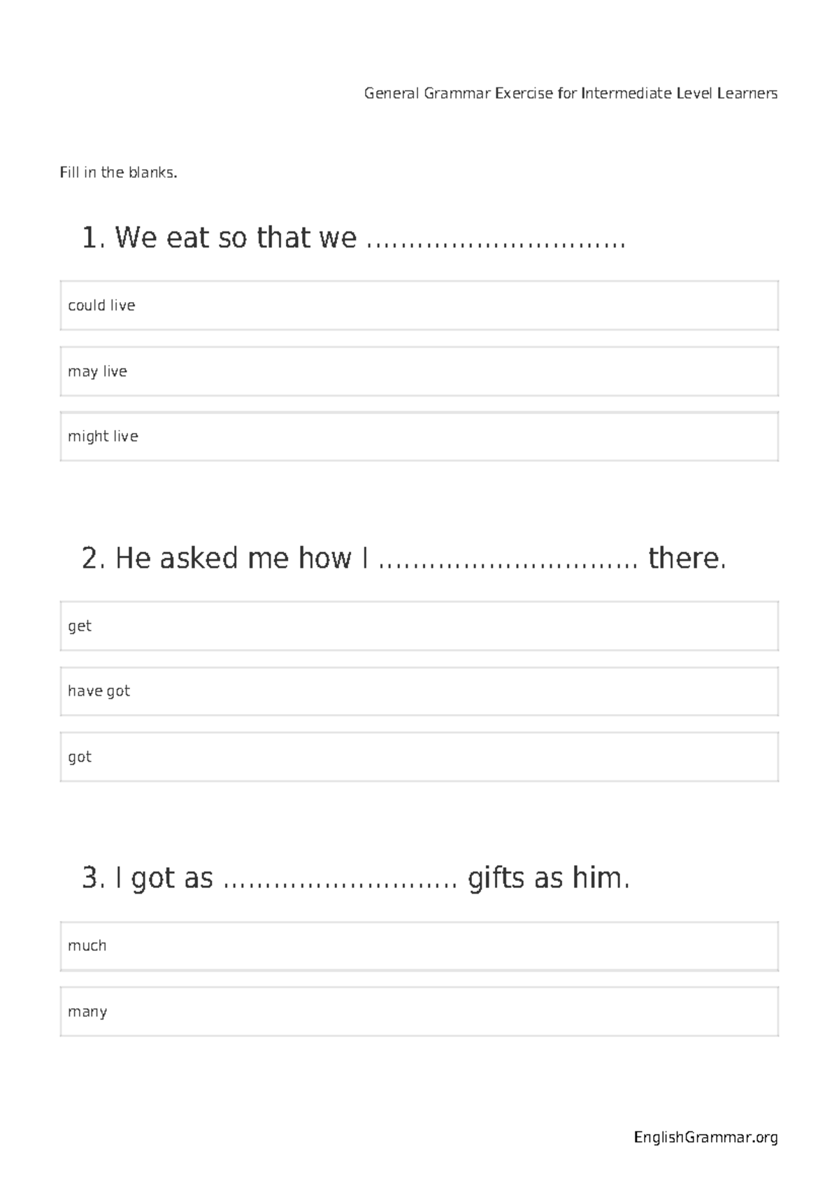 Intermediate Level Grammar Exercise: Fill in the Blanks - Studocu