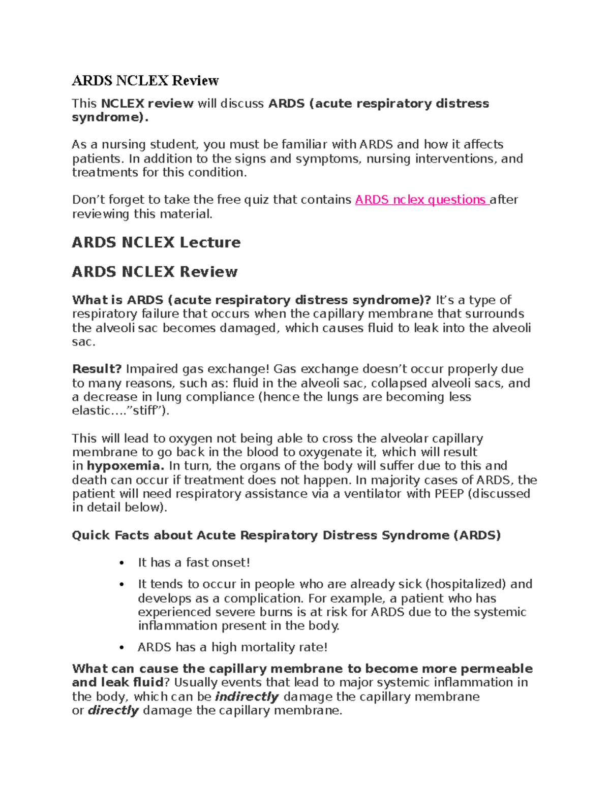 ARDS Nclex Review - Straightforward and helped with understanding and ...