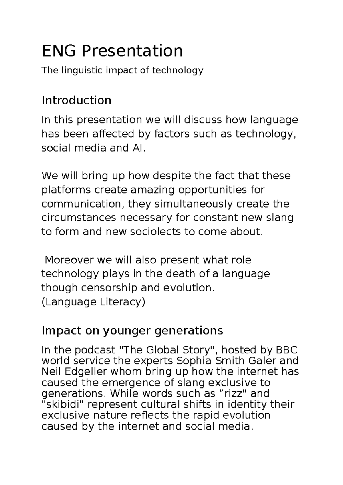 ENG Presentation: The Linguistic Impact of Technology on Language ...
