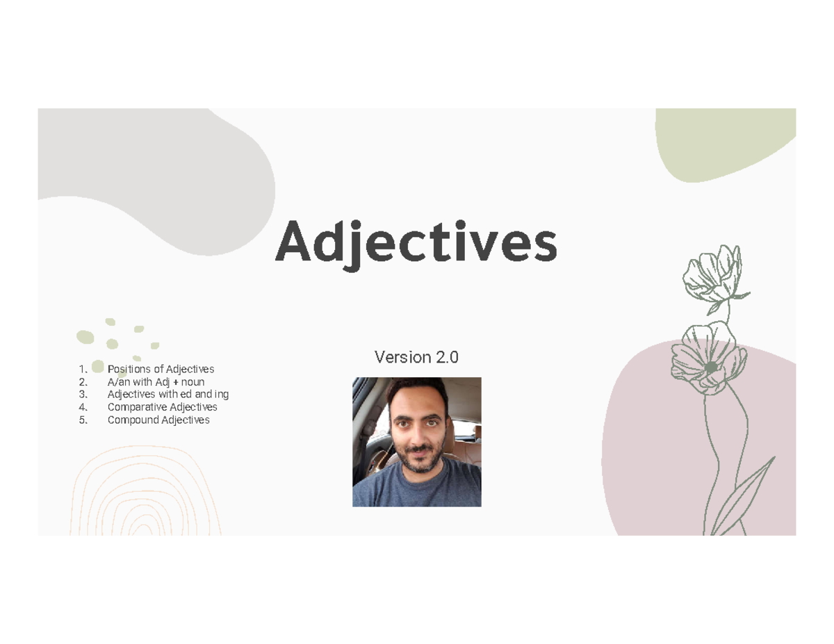 Lesson 05 Adjectives - Adjectives Positions of Adjectives Version 2. A ...