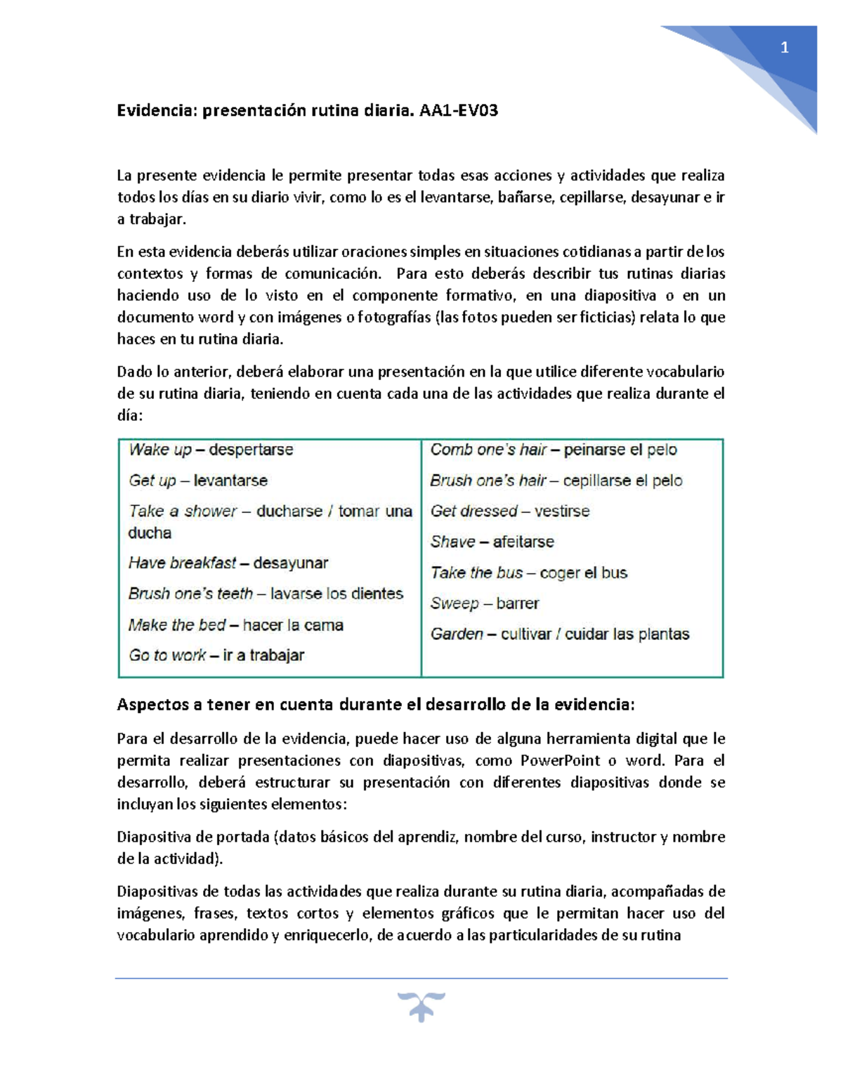 Evidencia de Rutina Diaria: Presentación AA1-EV - Studocu