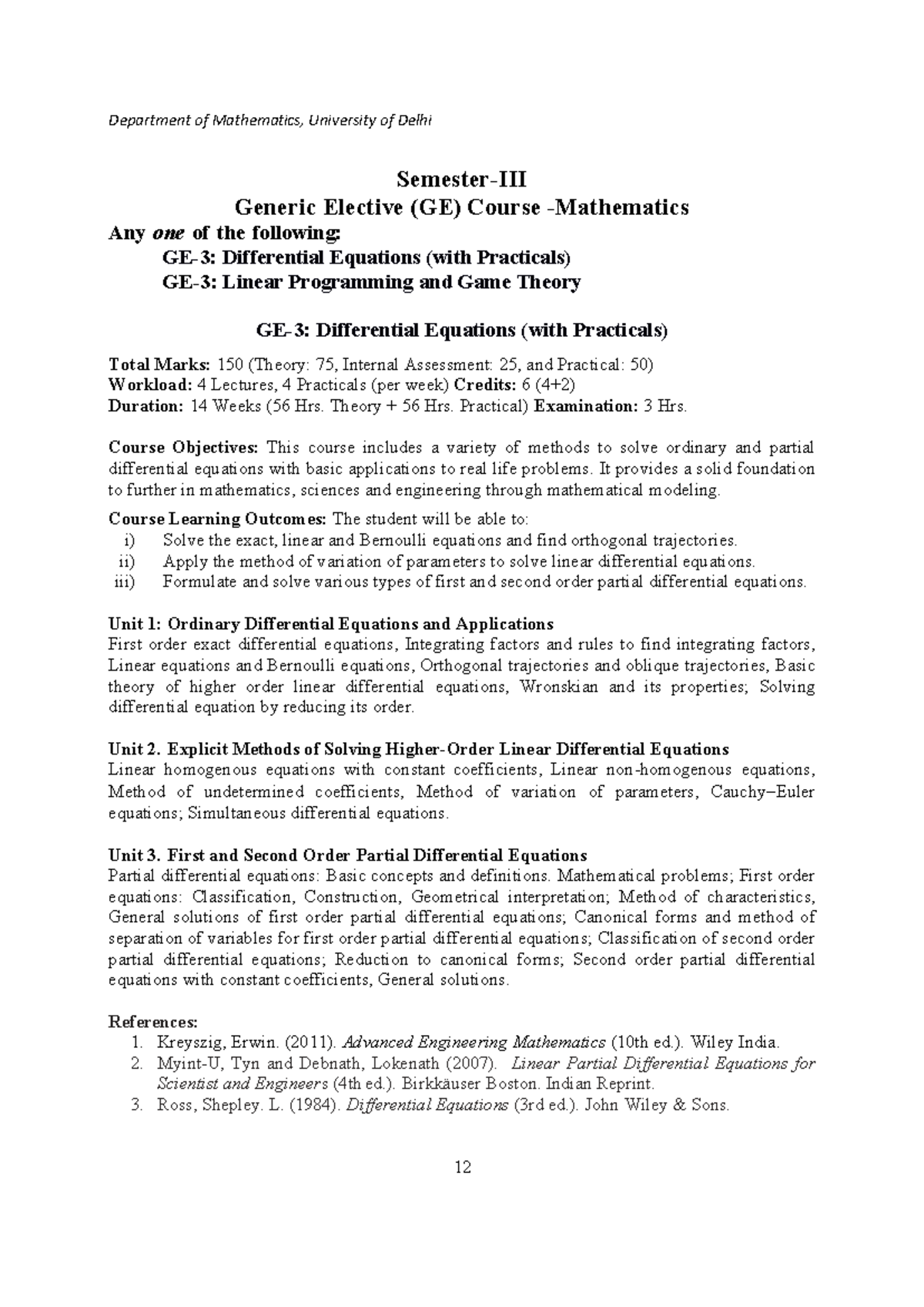 Syllabus GE-3: Differential Equations & Practical Overview - Studocu