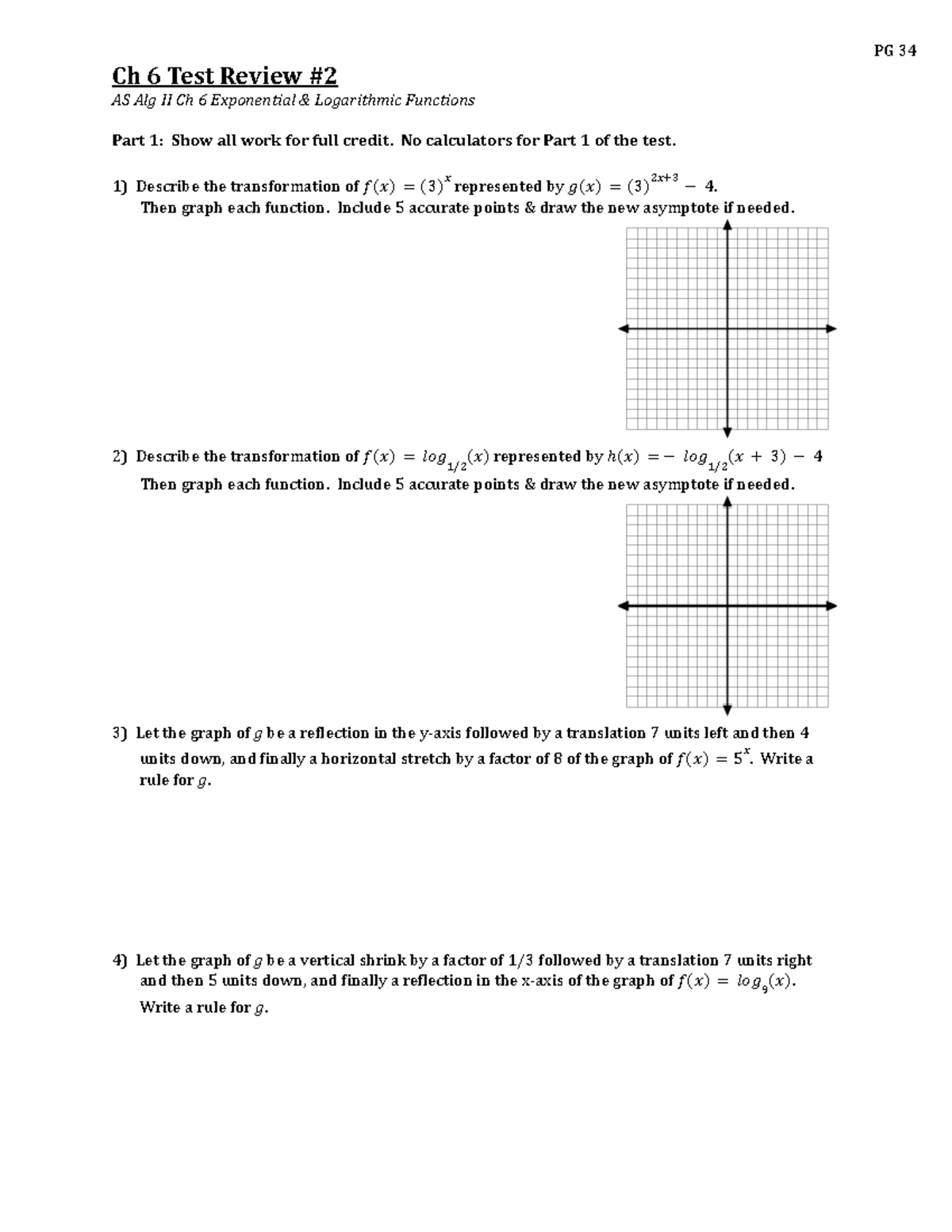 AS Alg II Ch 6 Test Review #2: Exponential & Logarithmic Functions ...