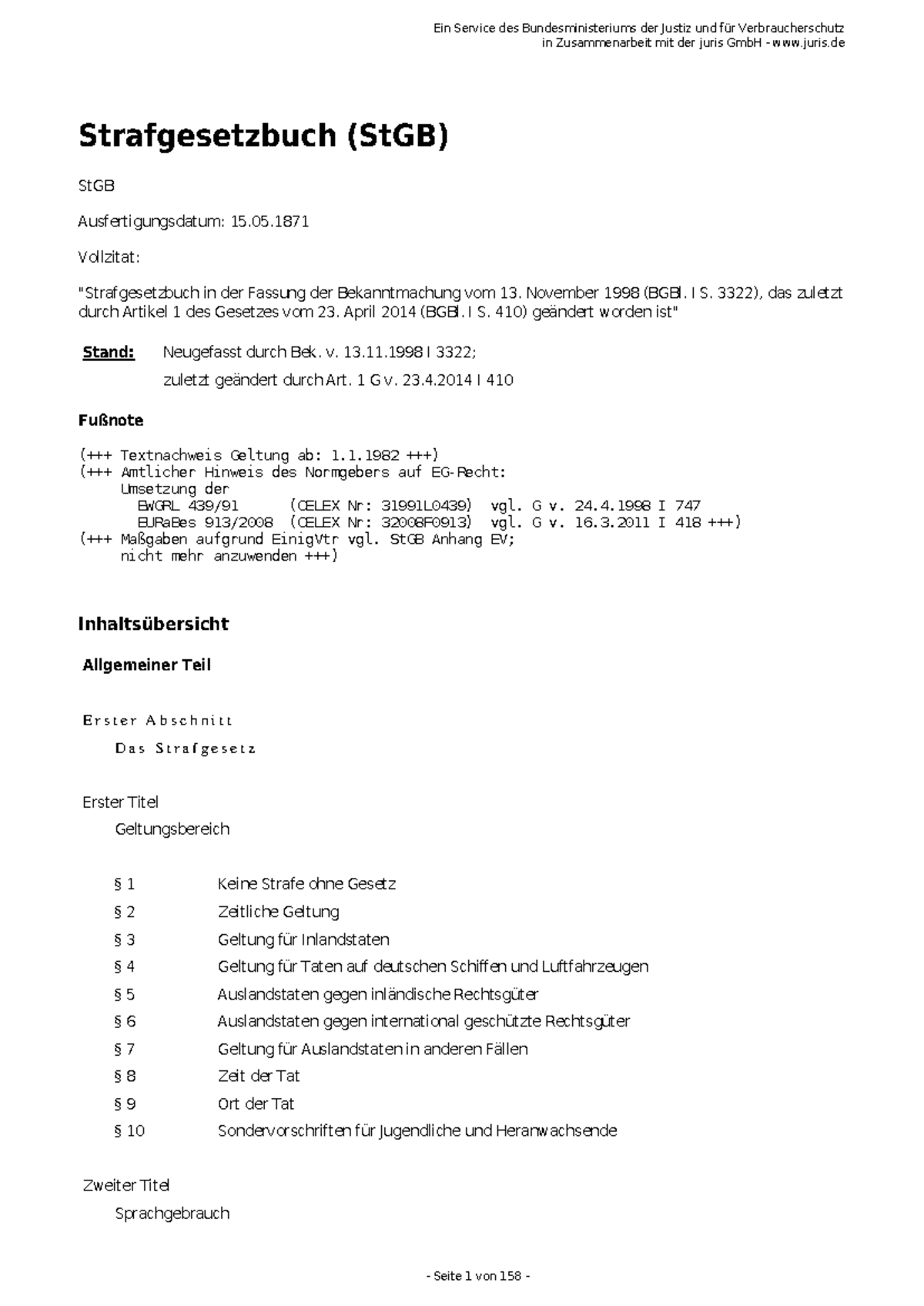 Strafgesetzbuch (StGB) - Aktuelle Fassung und Änderungen - Studocu