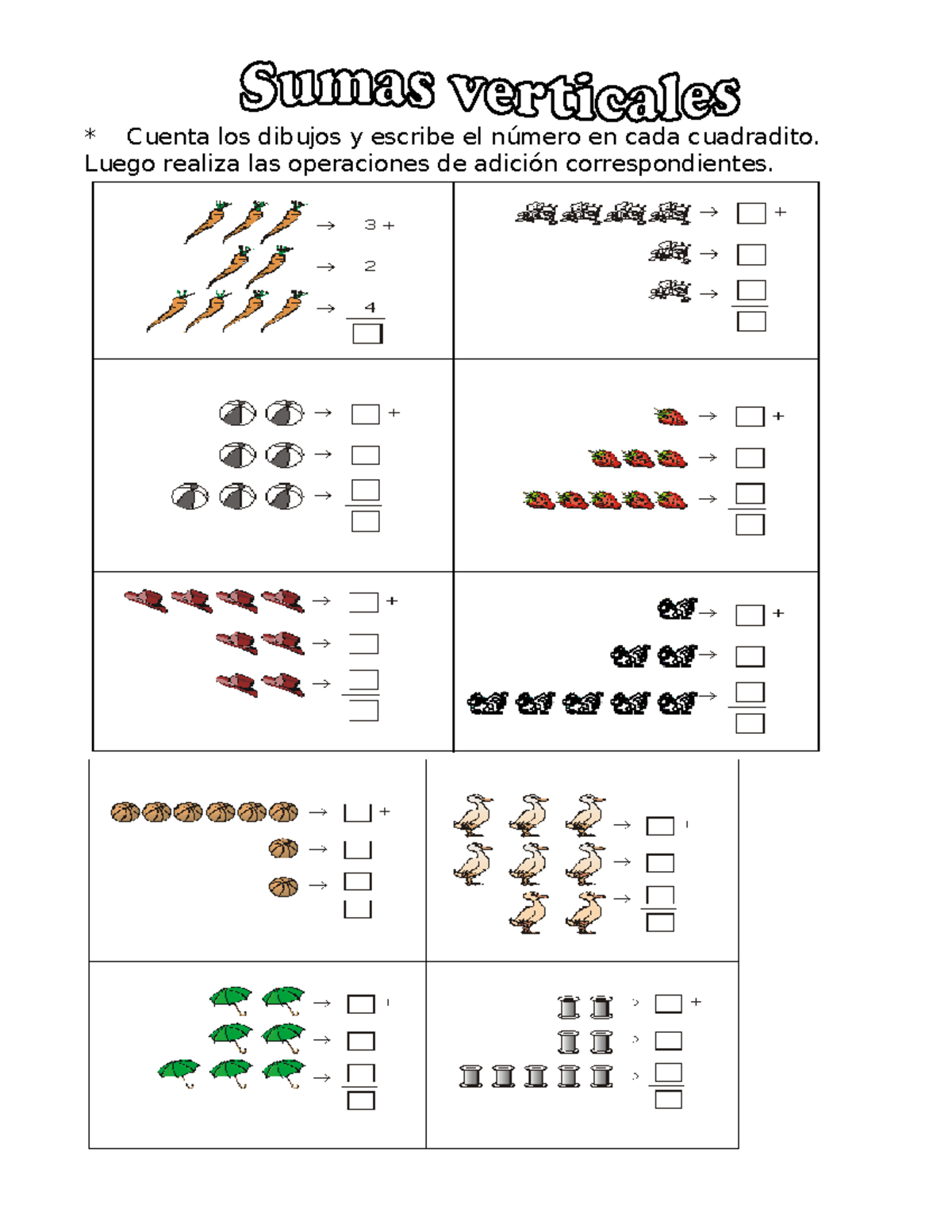 Sumas - ejercicios para practicar la suma - matematica - Cuenta los ...