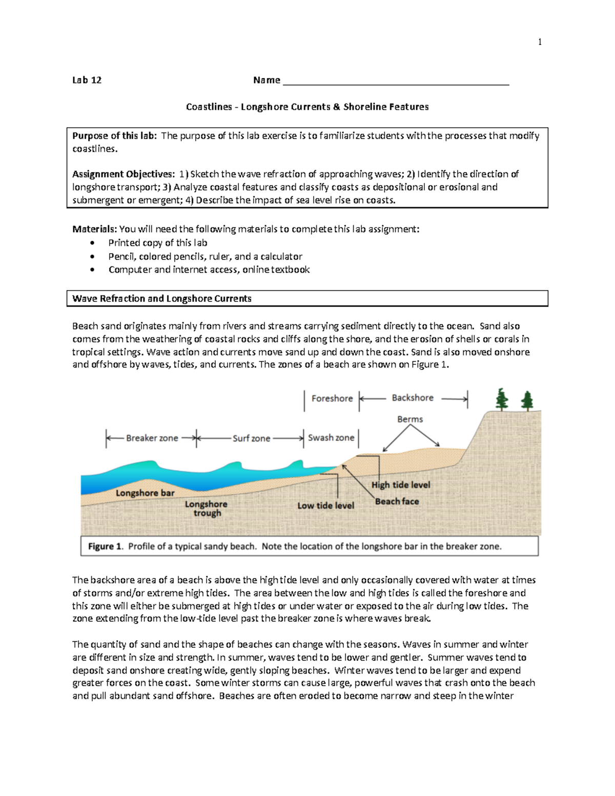 Lab 12: Longshore Currents and Coastal Features Analysis - Studocu