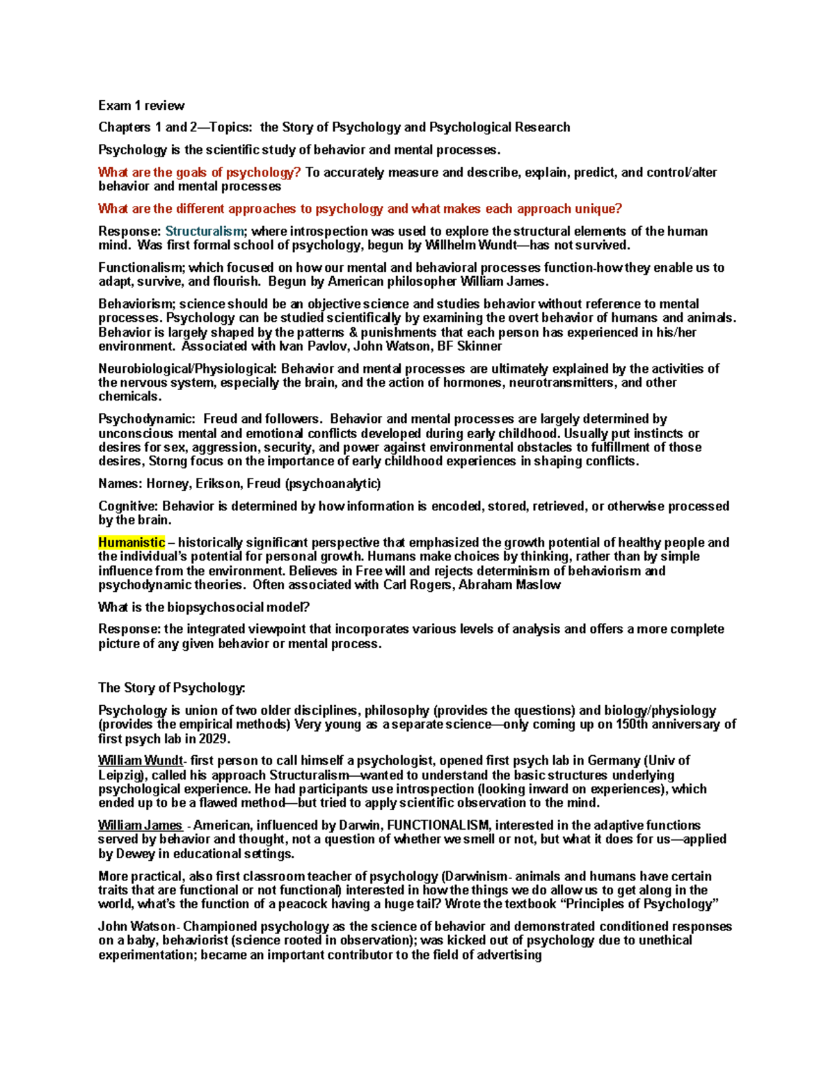 Psychology 101: Exam 1 Review of Key Concepts from Chapters 1 & 2 - Studocu