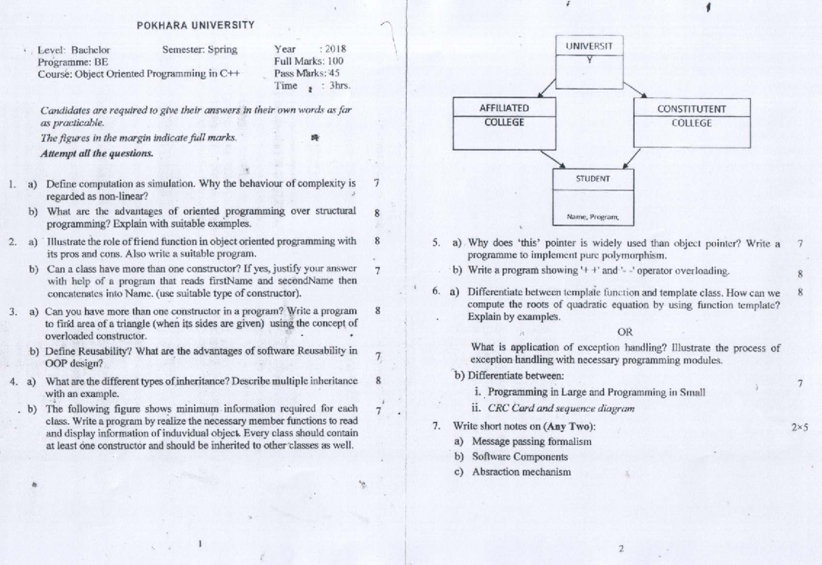 C++-18 Spring: Object Oriented Programming Exam Guide - Studocu